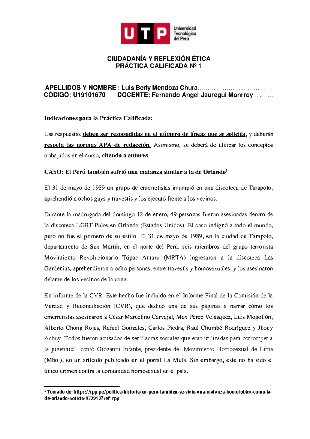 Practica calificada de ETICA (UTP) - Warning: TT: undefined function: 32 CIUDADANÍA Y REFLEXIÓN ...