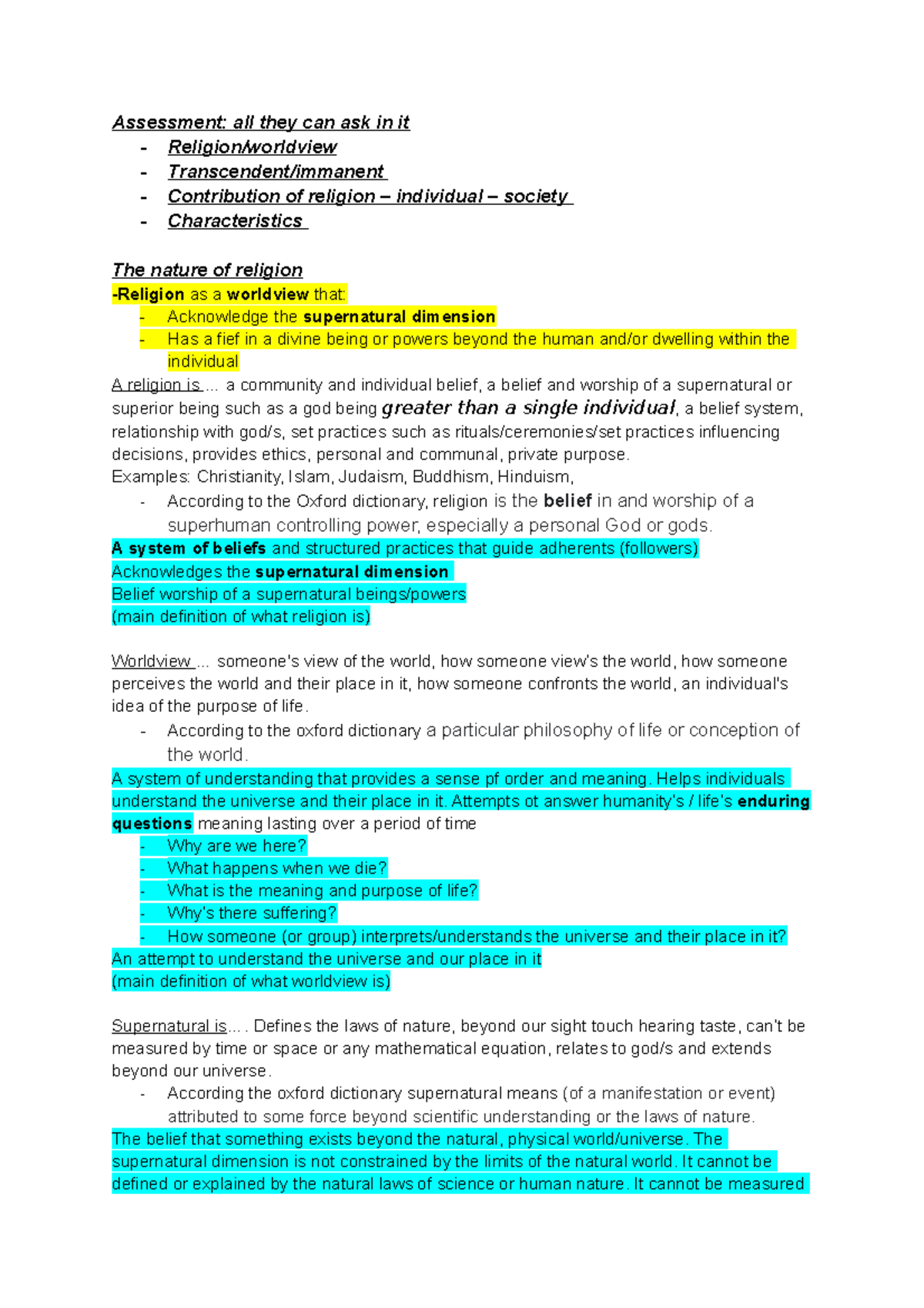The nature of religion - cotholic studdies - Assessment: all they can ...