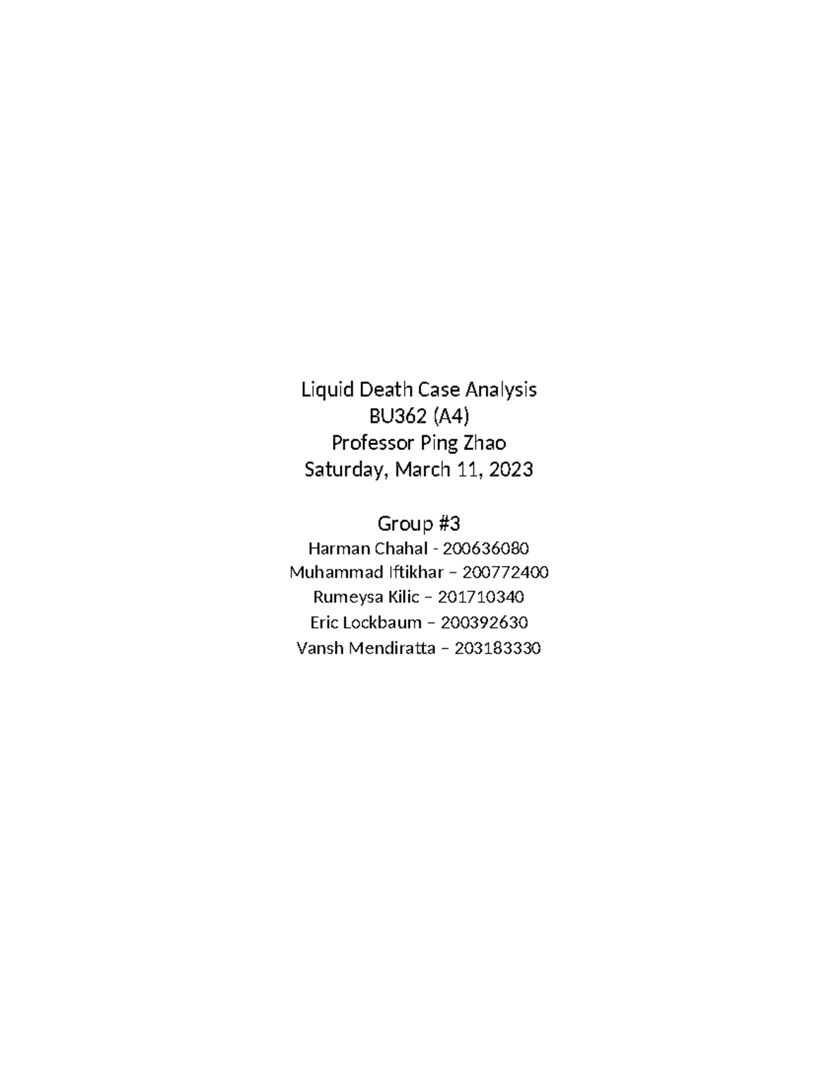 Liquid Death Case Report - Liquid Death Case Analysis BU362 (A4 ...