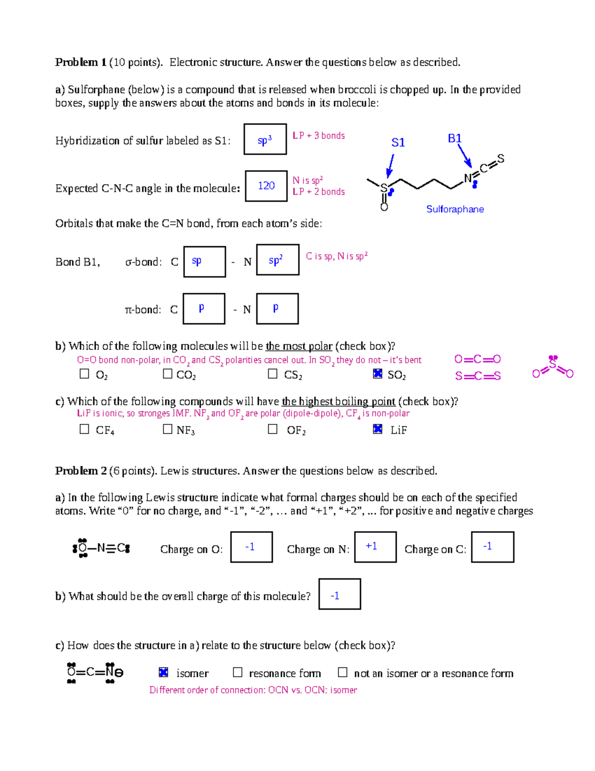 Exam 01 key.pdf - Problem 1 (10 points). Electronic structure. Answer ...