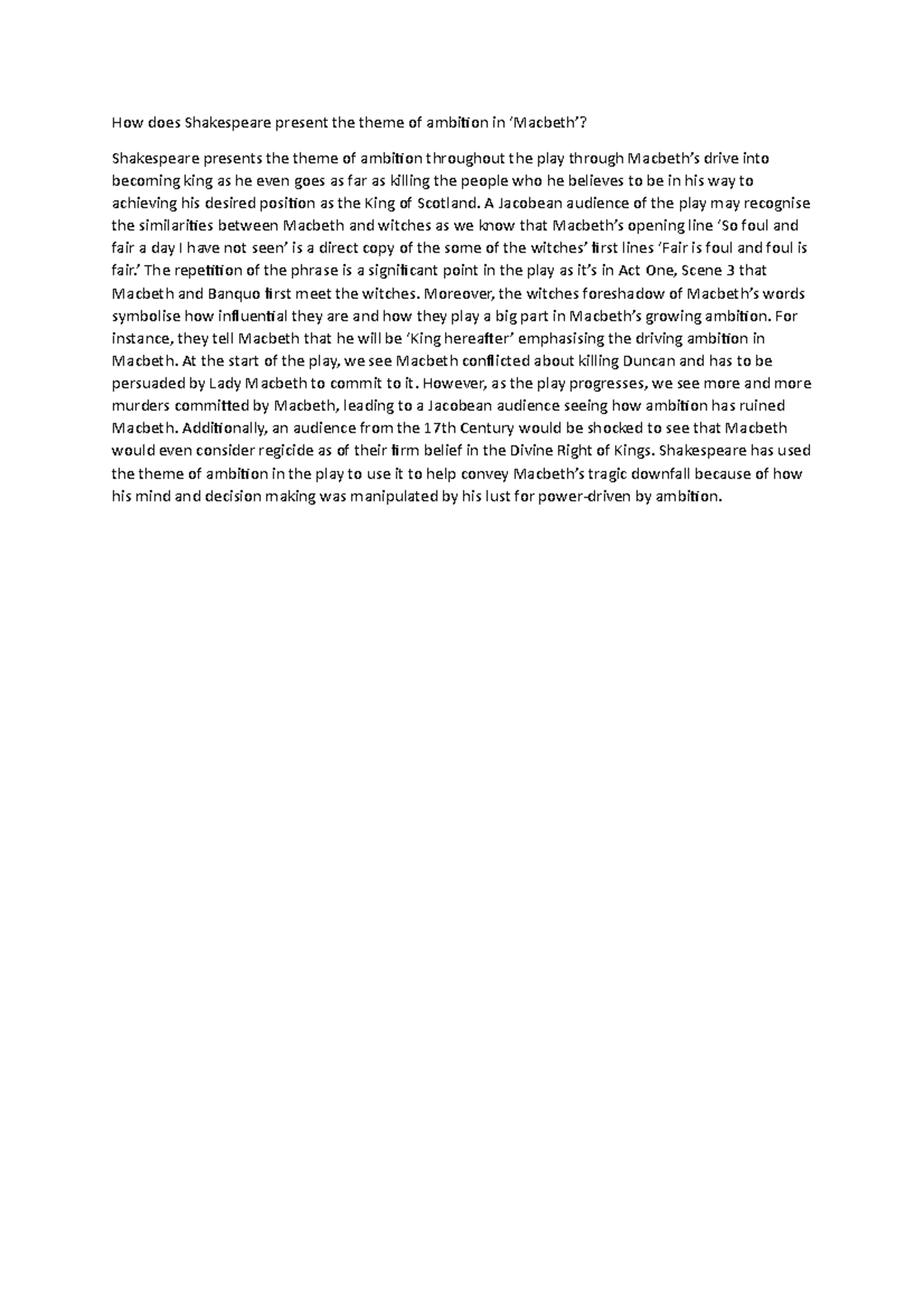 Macbeth Pearls - How does Shakespeare present the theme of ambition in ...