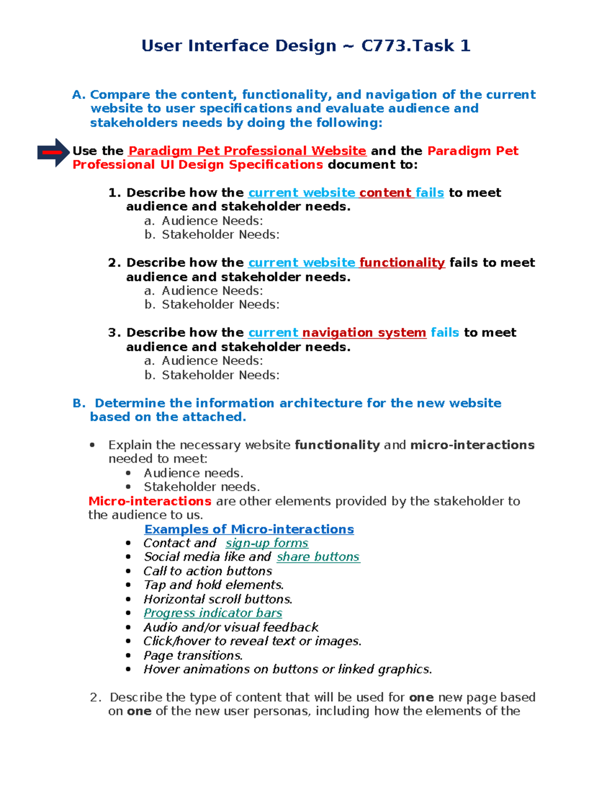 C773 - Instructions - A. Compare the content, functionality, and ...