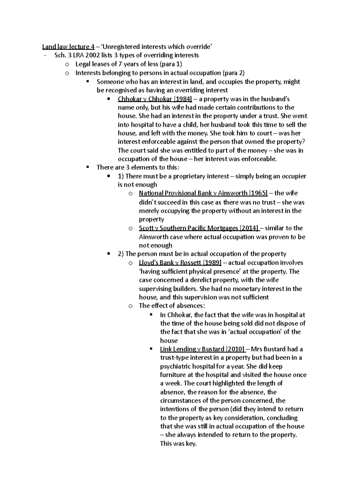 4th Lecture 'Overriding interests' - Land law lecture 4 – ‘Unregistered ...