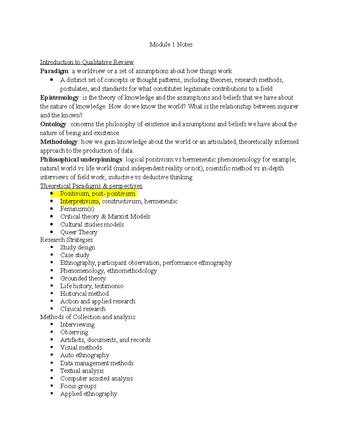 Module 1 Notes - Module 1 Notes Introduction to Qualitative Review ...
