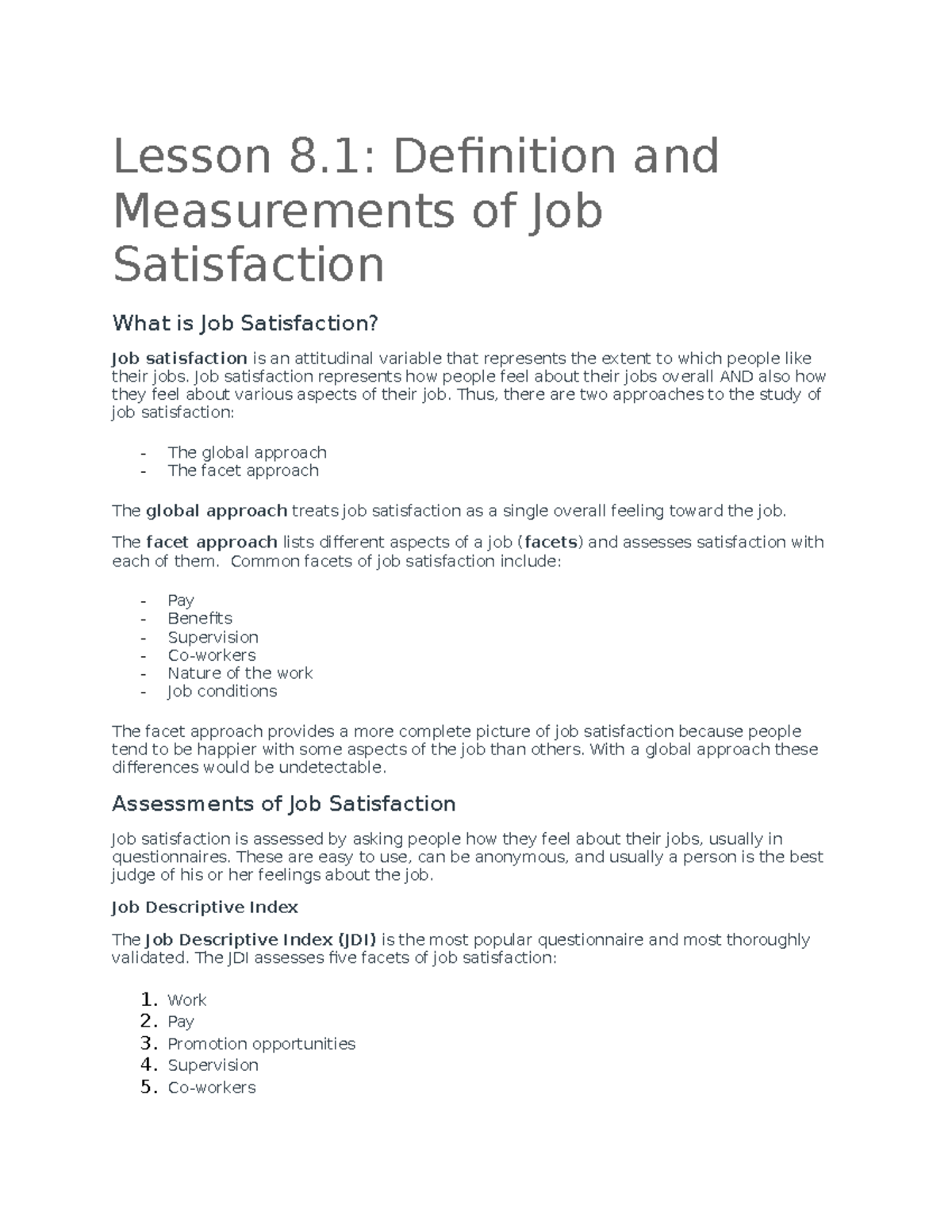 Lesson 81-84 Job Satisfaction - Lesson 8: Definition and Measurements ...