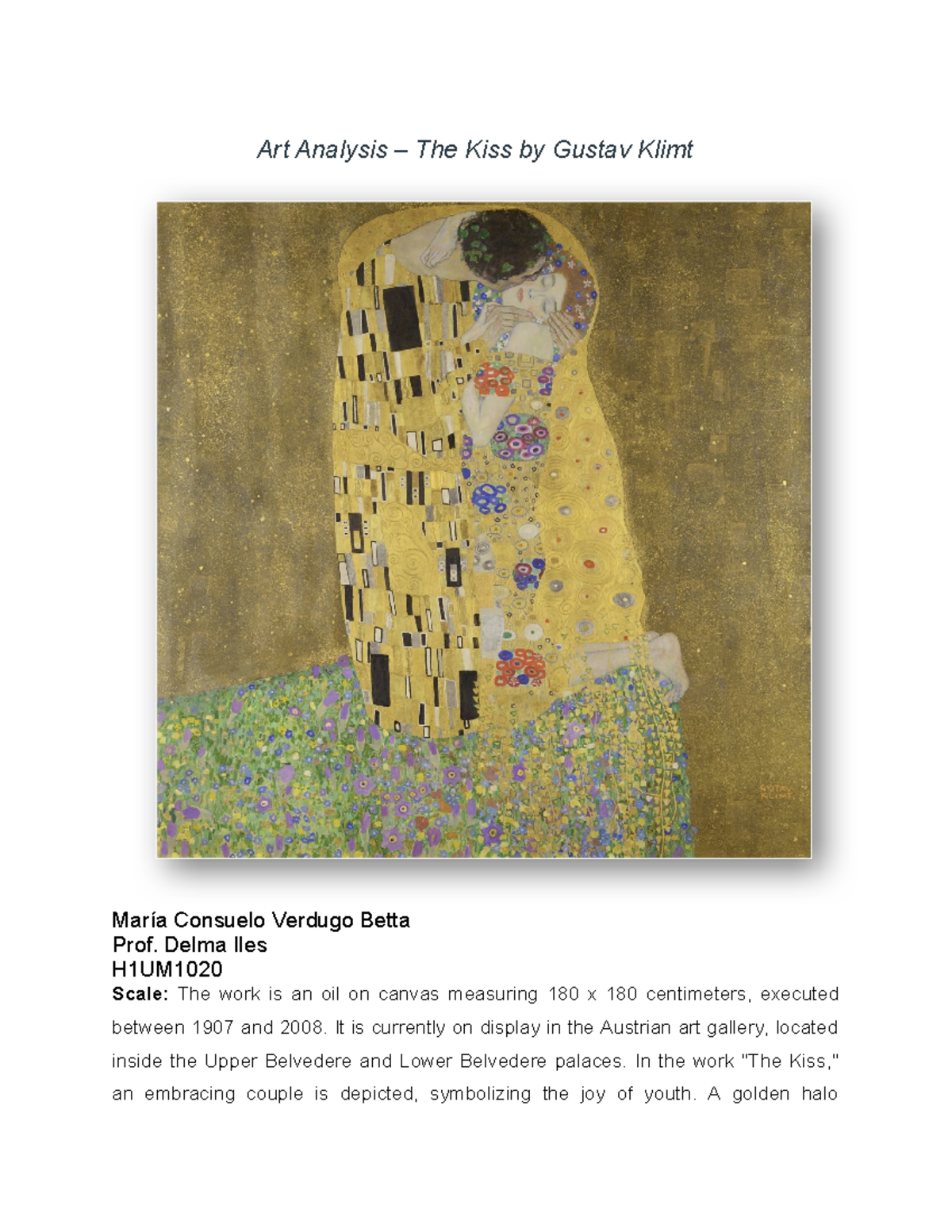 Art Analysis Assignment - Art Analysis – The Kiss by Gustav Klimt María ...