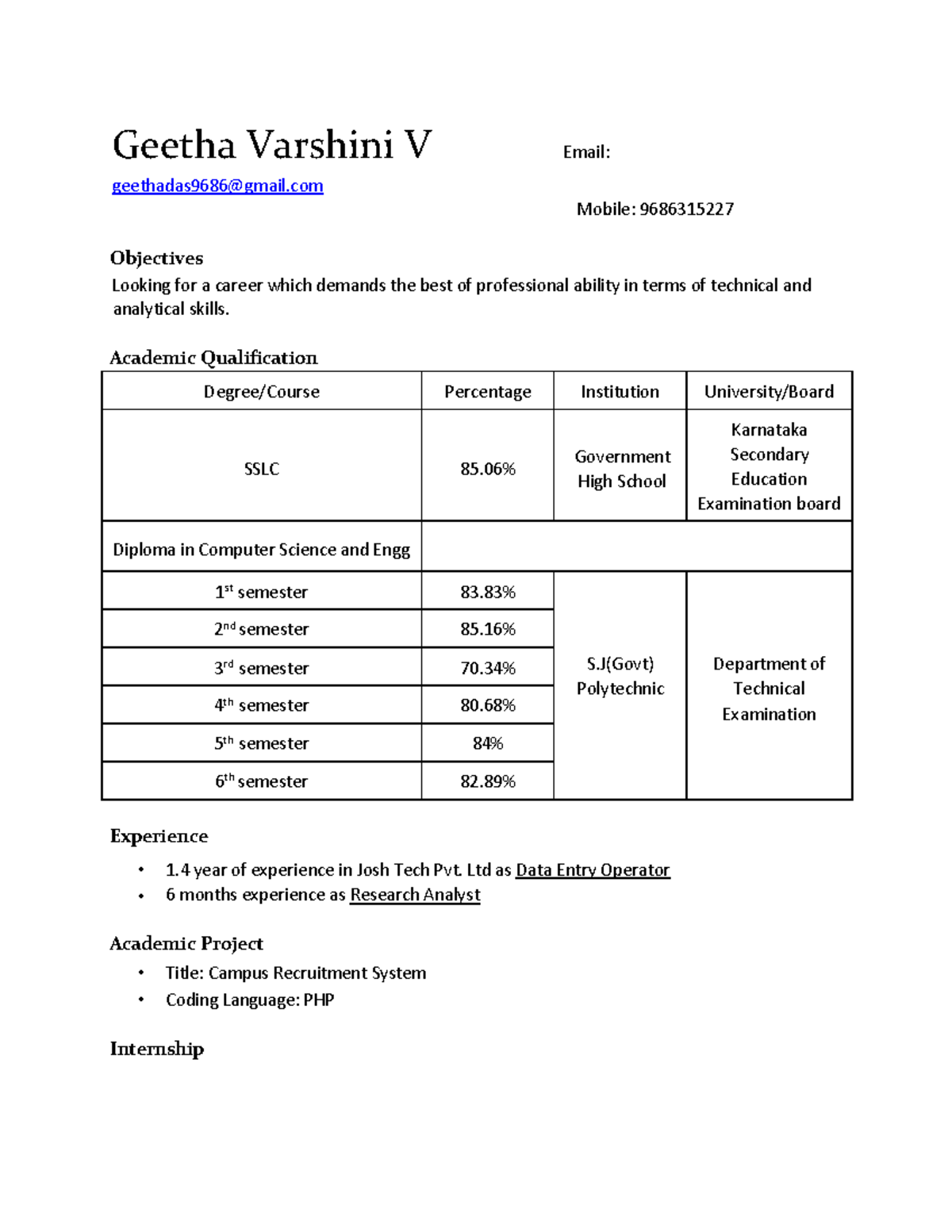 Resume Geetha - Statistics - Geetha Varshini V Email: geethadas9686 ...