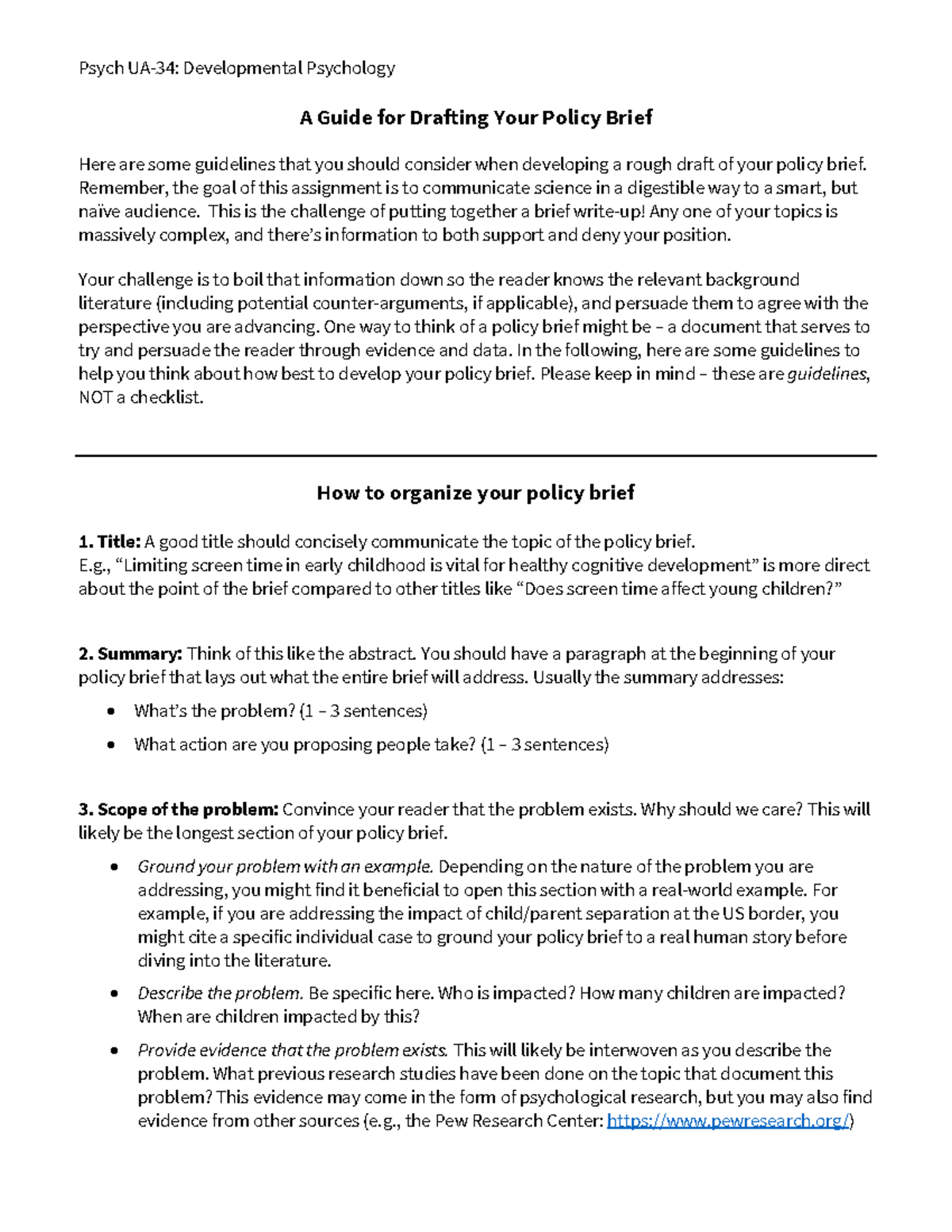 Policy Brief Guidelines - Psych UA- 34 : Developmental Psychology A ...