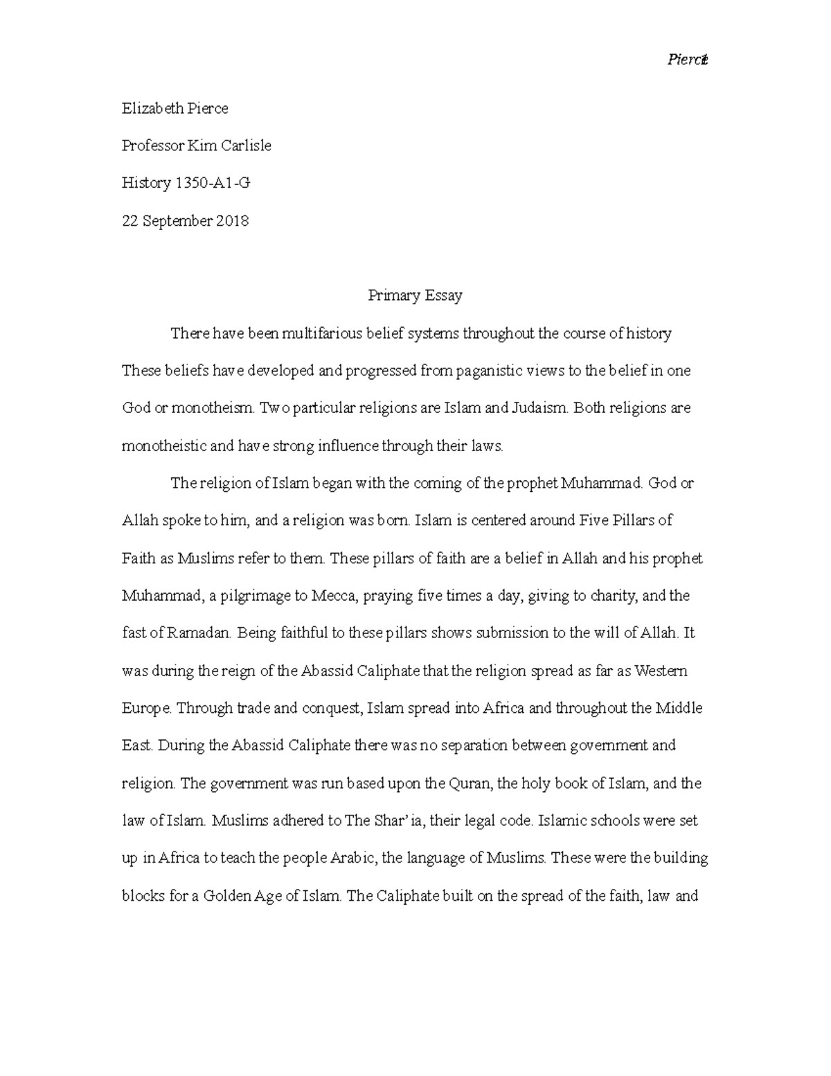 Primary essay - Grade: A- Pierce 1 Elizabeth Pierce Professor Kim ...