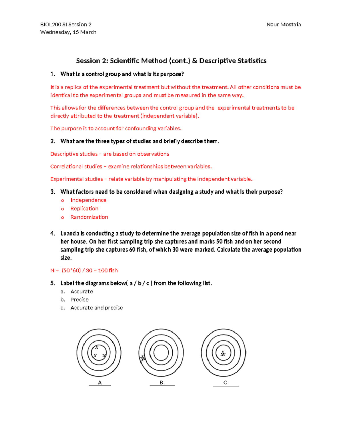 BIOL200 practice tutorial - BIOL200 SI Session 2 Nour Mostafa Wednesday, 15 March Session 2 ...