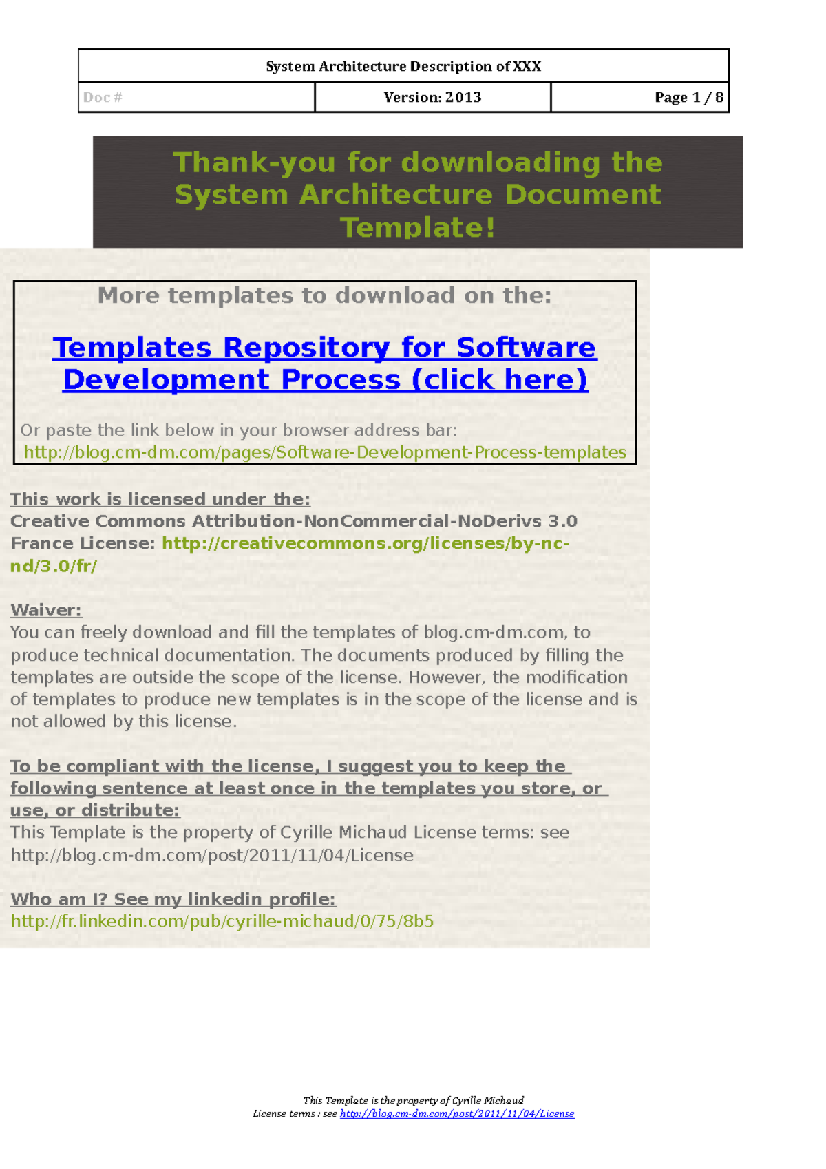 System-architecture-template - Doc # Version: 2013 Page 1 / 8 This ...