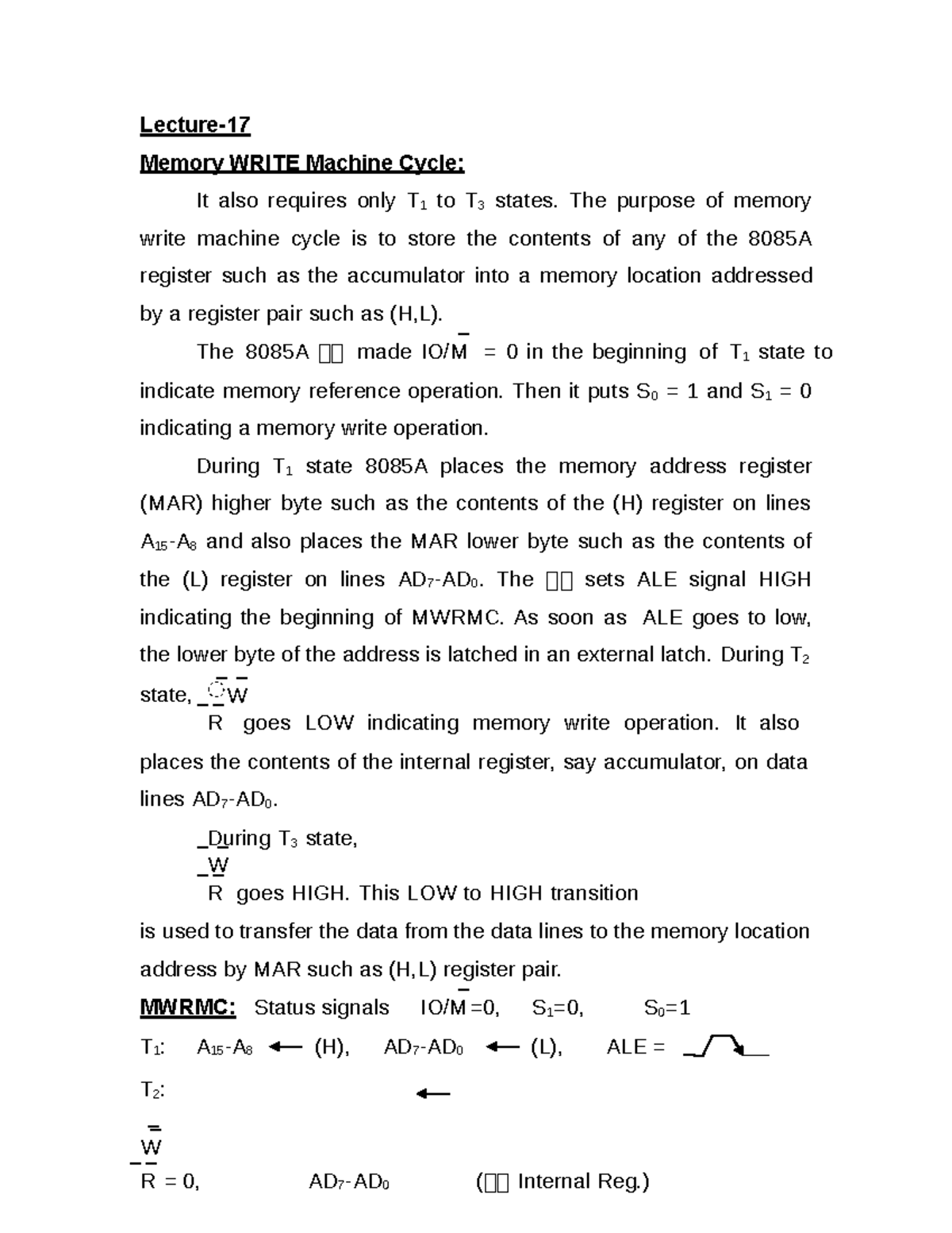 Computer Architecture Lecture Memory Write Machine Cycle It Also