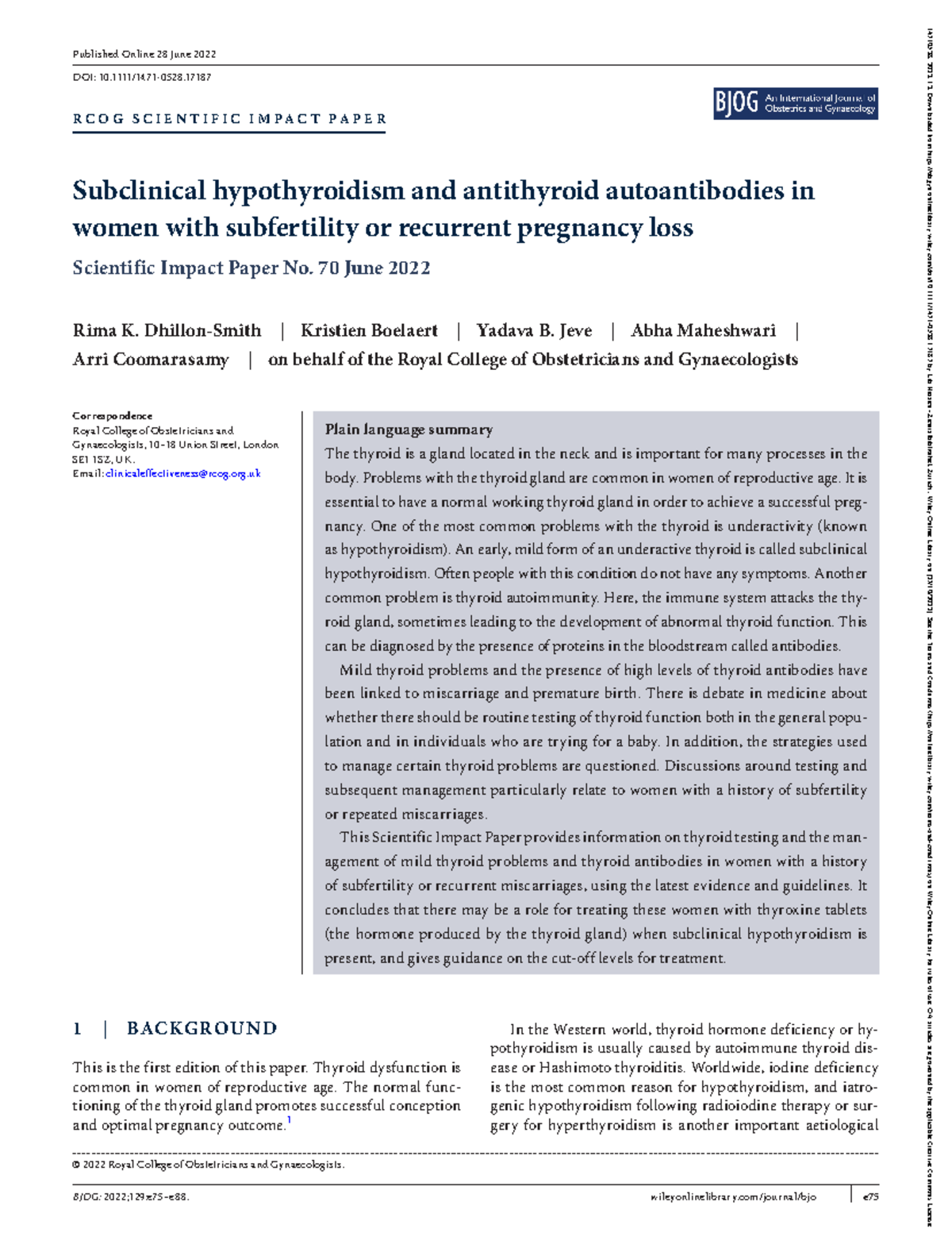 Tiroides y fertilidad - PDF - BJOG: 2022;129:e75–e88 ...