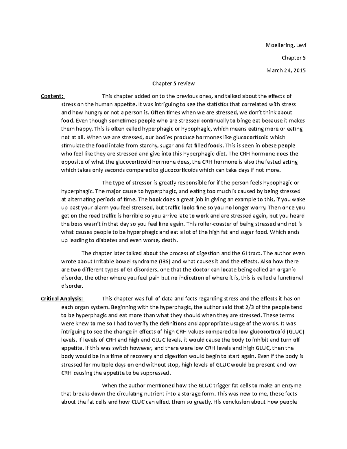 Ch 5 review - Moellering, Levi Chapter 5 March 24, 2015 Chapter 5 ...