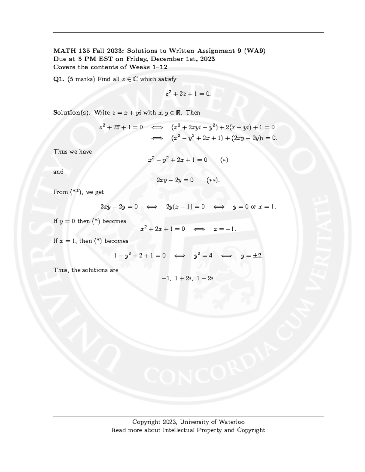 Wa9-sols - Content - MATH 135 Fall 2023: Solutions to Written ...