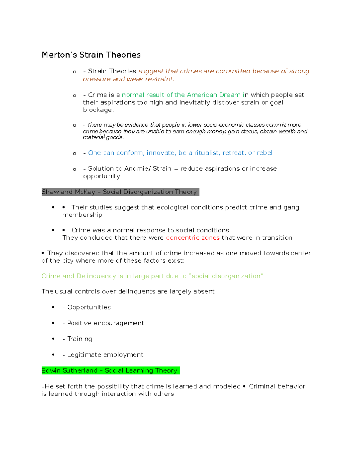 Merton strains theory - PSYC 101 - Merton’s Strain Theories o - Strain ...
