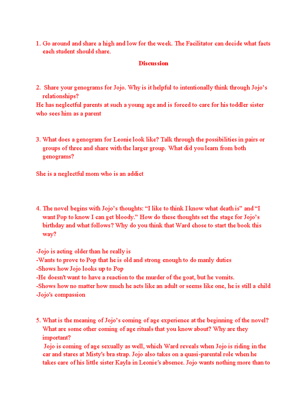 Uh7 - book notes for all tests - Go around and share a high and low for ...