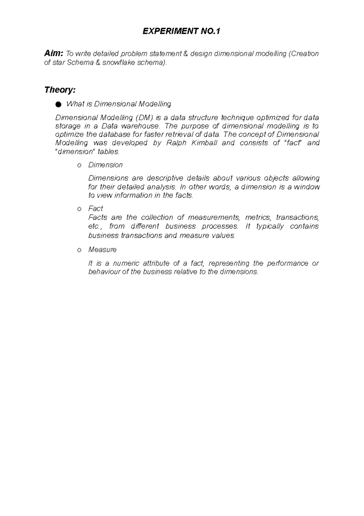 DWM Experiment 1 - Data Warehousing & Mining - MU - Studocu