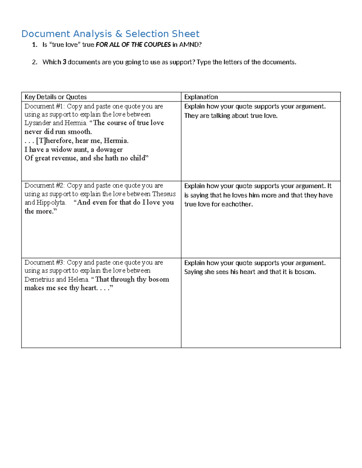 Amnd Document Analysis Sheet Document Analysis Selection Sheet 1