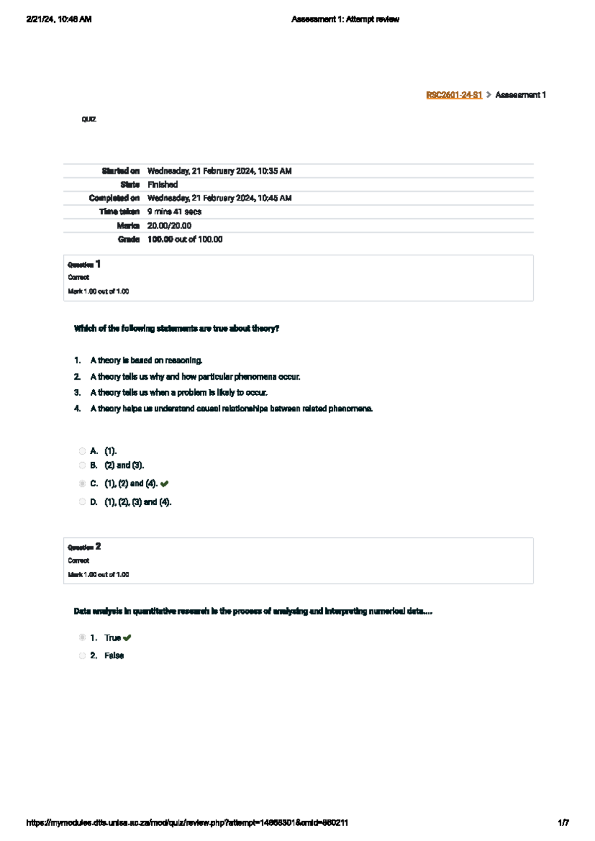 RSC assessment 01.pdf - RSC2601 - Studocu