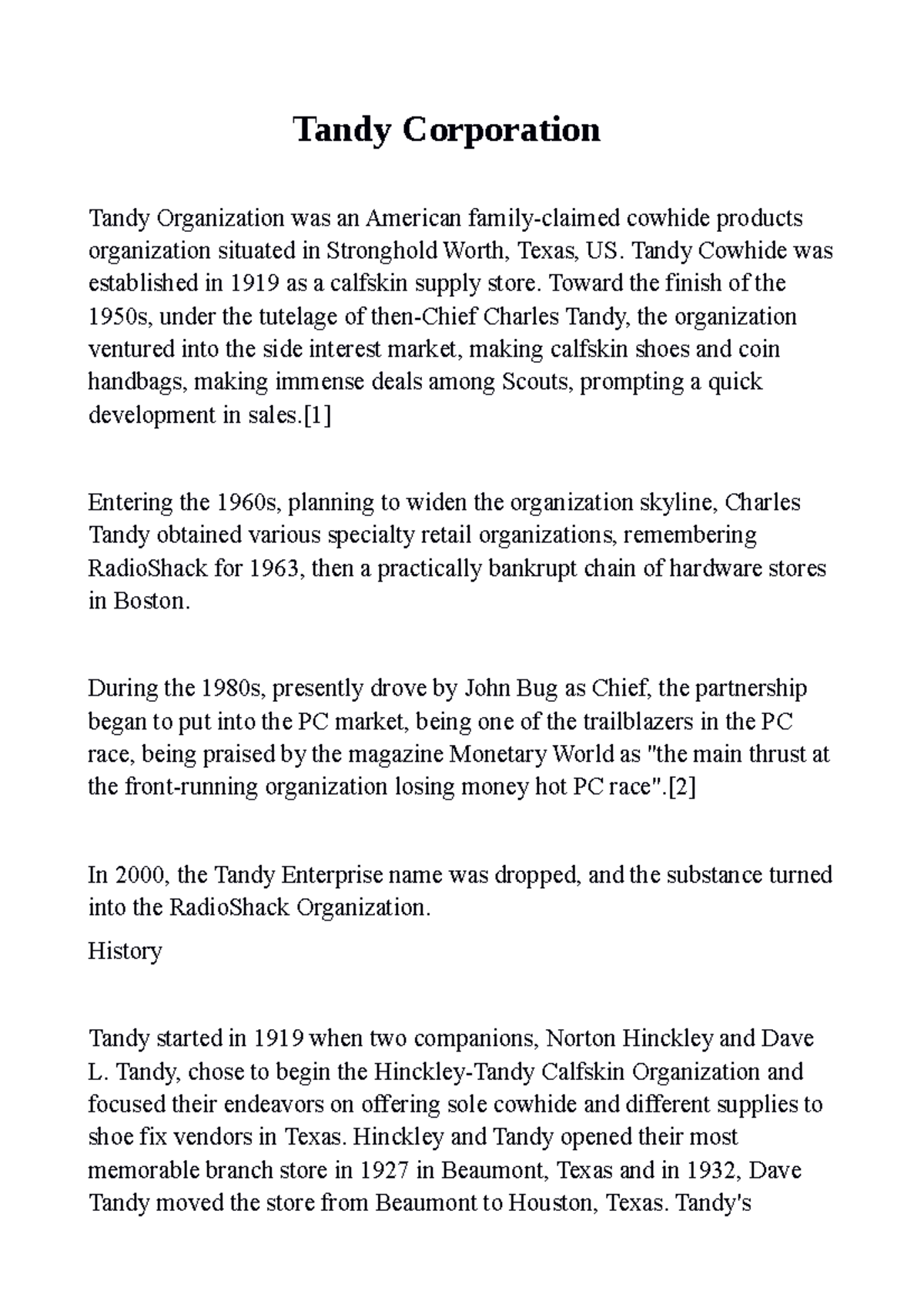 Tandy Corporation - Ifah - Tandy Corporation Tandy Organization was an ...