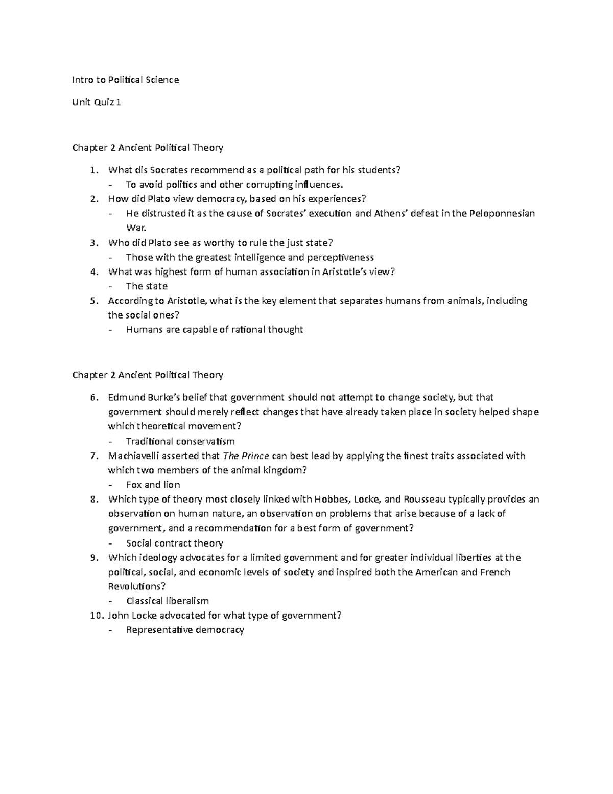 Intro to Political Science Unit 1 Quiz - Intro to Political Science ...
