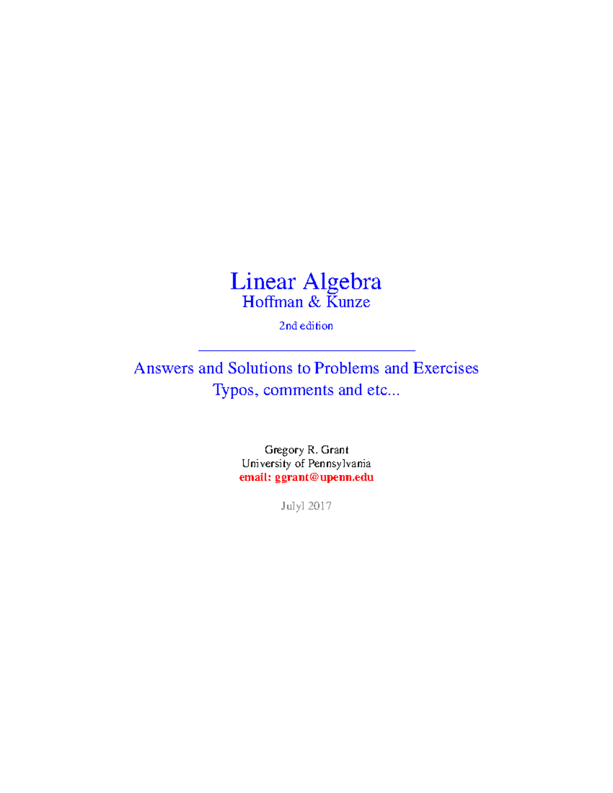Hoffman and kunze solution - Linear Algebra Hoffman Kunze 2nd edition Answers and Solutions to ...