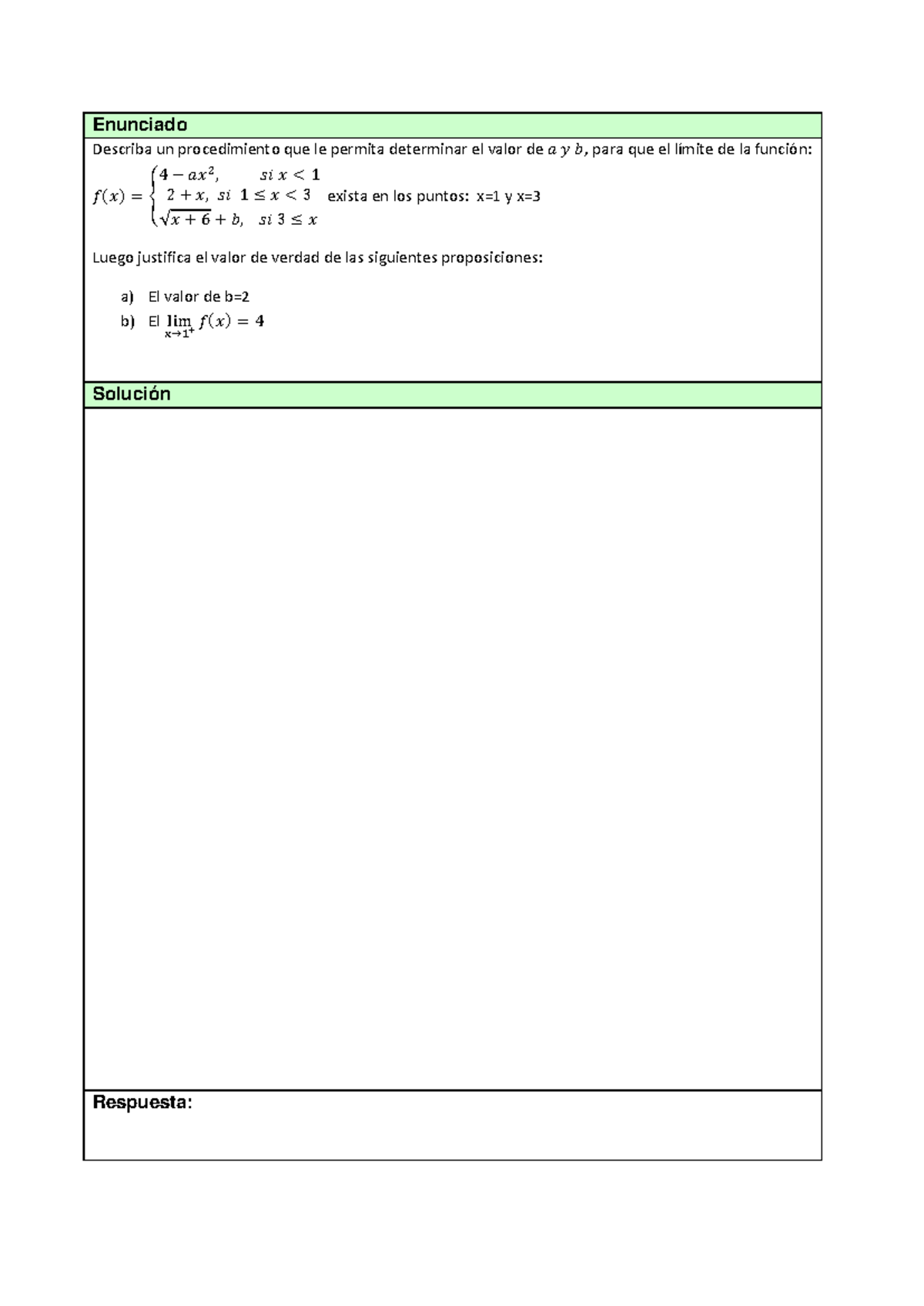 Examen t2 mat basic ing - Describa un procedimiento que le permita determinar el valor de 𝑎 𝑦 𝑏 ...
