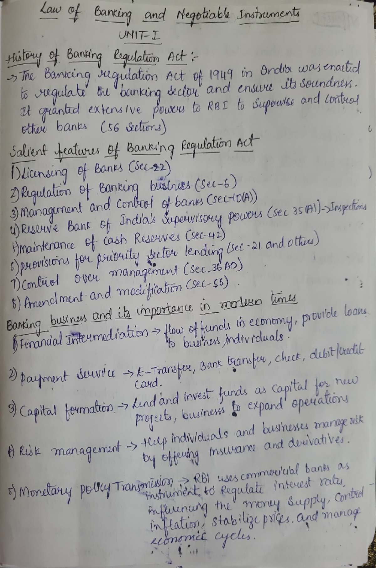 Banking - A.Begum Hand written Notes - au of Barringand neqotabk ...