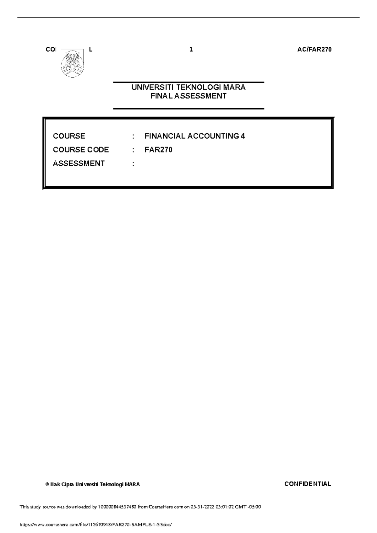 FAR270 Sample PYQ SS SOLUTION KEY ANSWER - Financial Accounting And ...