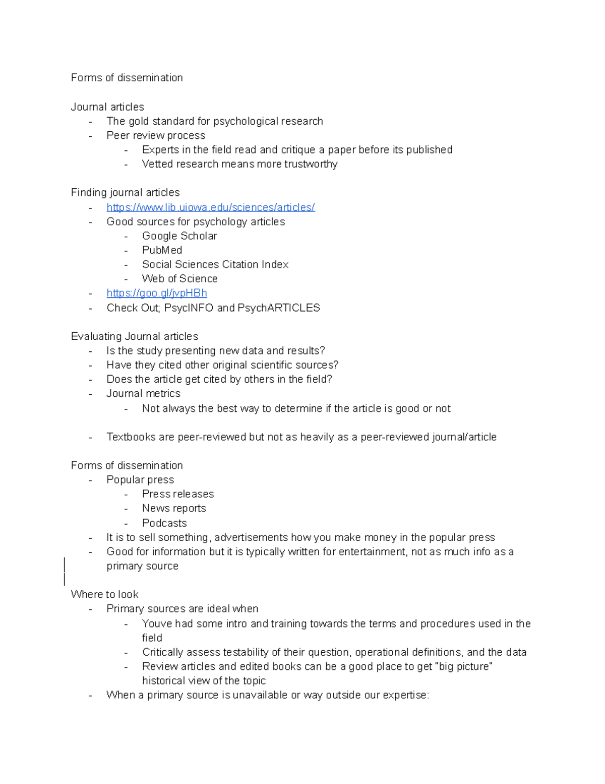 Discussion notes research 9 8 - Forms of dissemination Journal articles ...