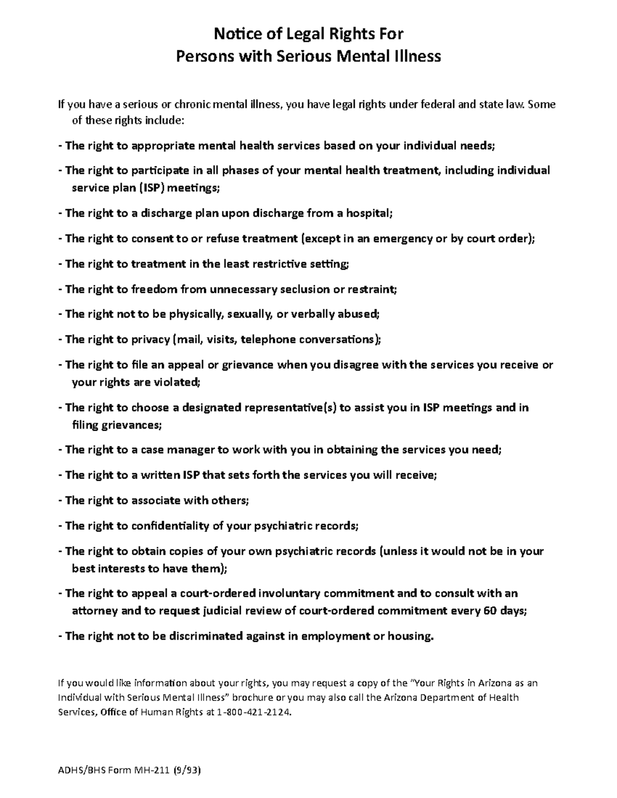 Notice of Rights - Notice of Legal Rights For Persons with Serious ...