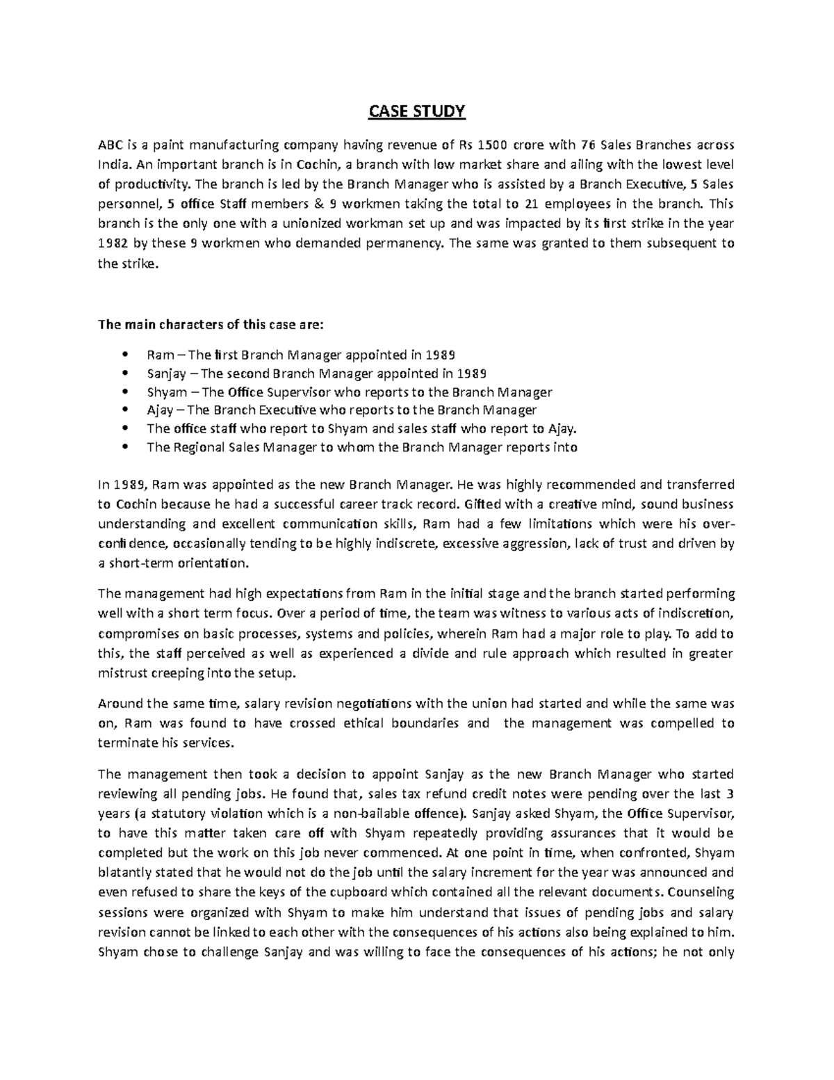 case study abc company - CASE STUDY ABC is a paint manufacturing ...