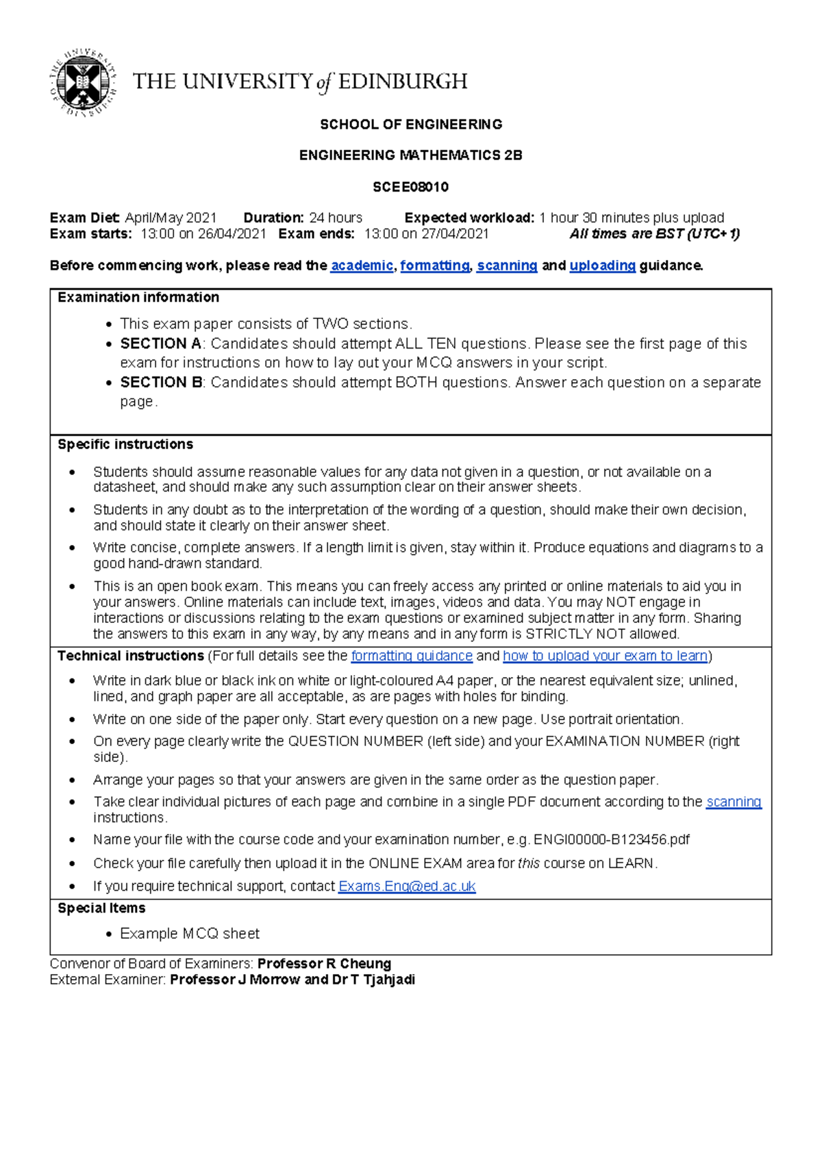 Eng Maths 2B Past Paper 2021 - SCHOOL OF ENGINEERING ENGINEERING ...