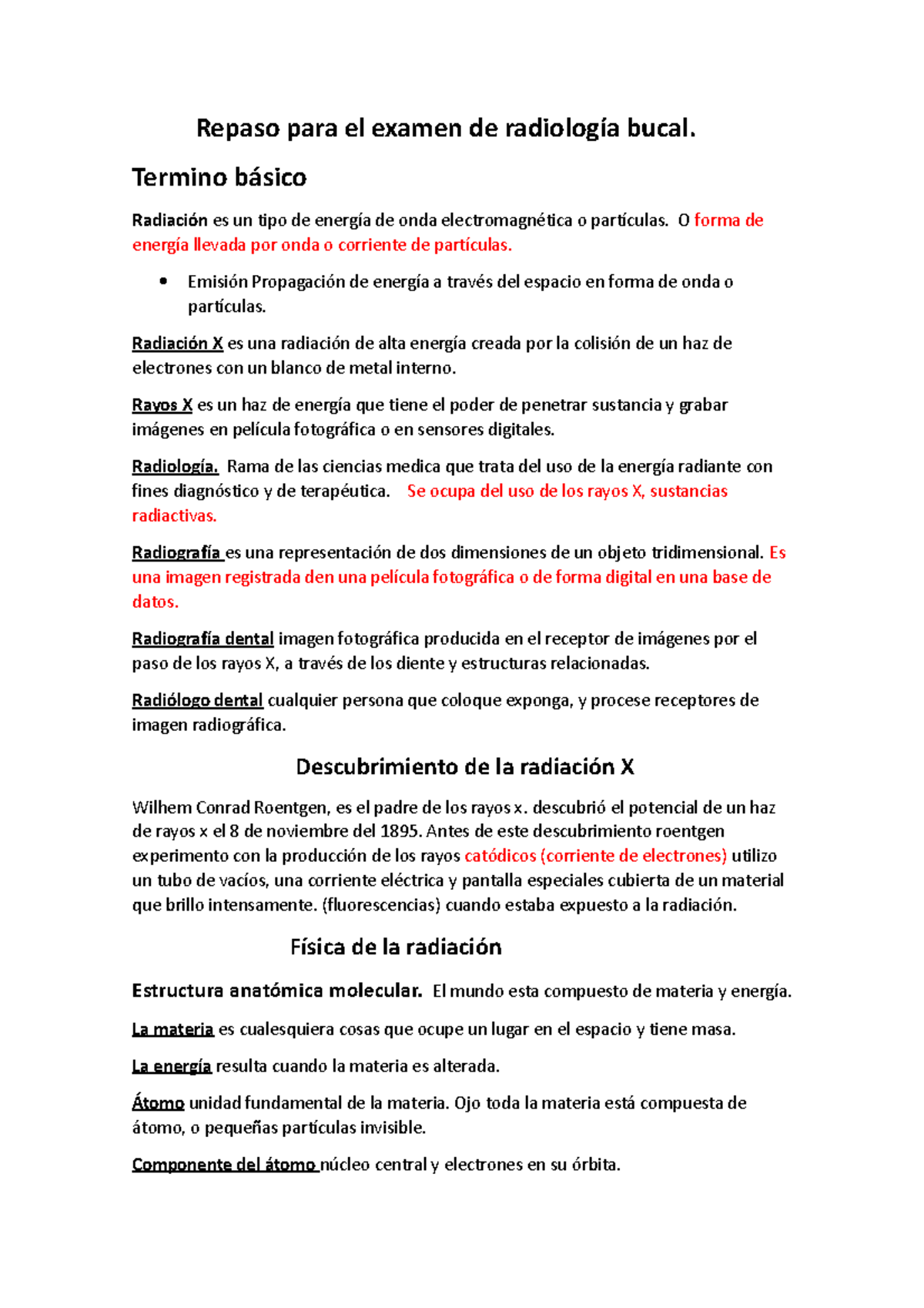 Repaso para el examen de radiología bucal - Termino básico Radiación es ...