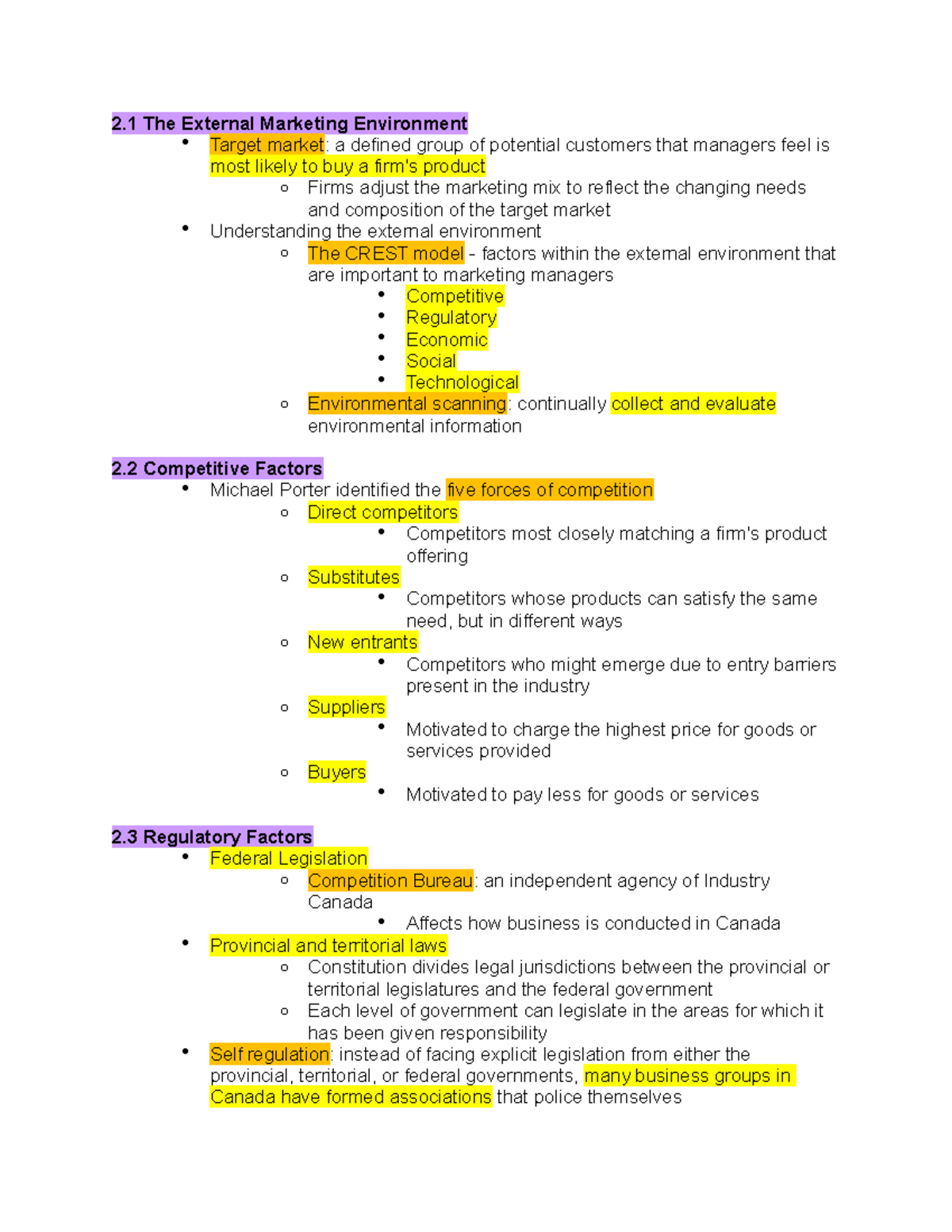 Mkt100 chapter 2 - Lecture notes 2 - 2 The External Marketing ...