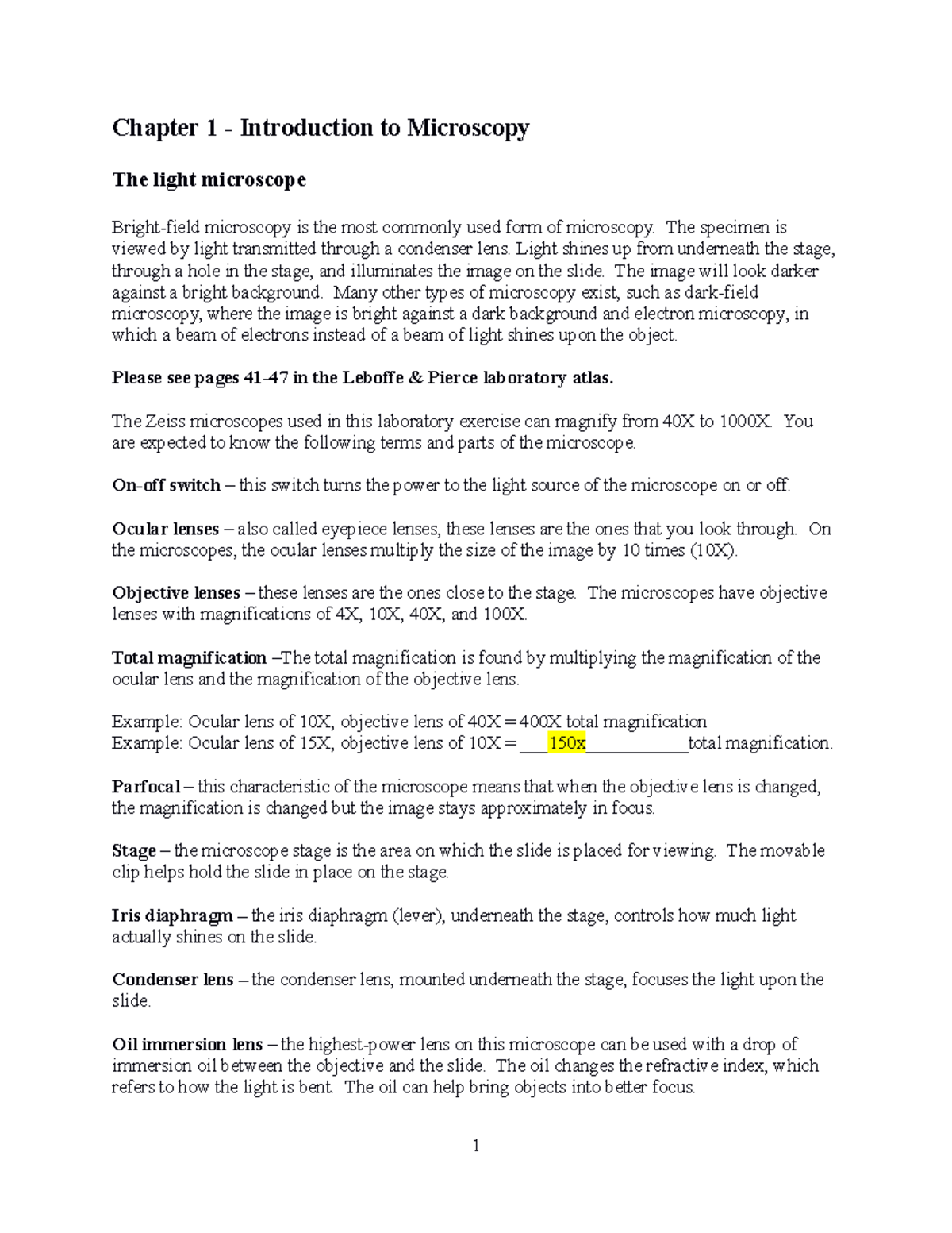 Microscopy Assignment - Chapter 1 - Introduction to Microscopy The light microscope Bright-field ...