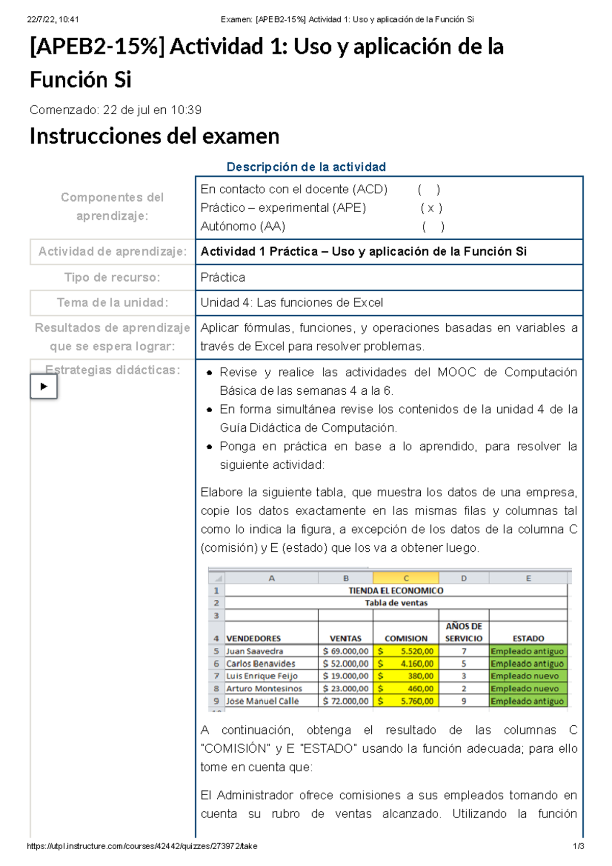 Examen [APEB 2-15%] Actividad 1 Uso y aplicación de la Función Si - - Studocu