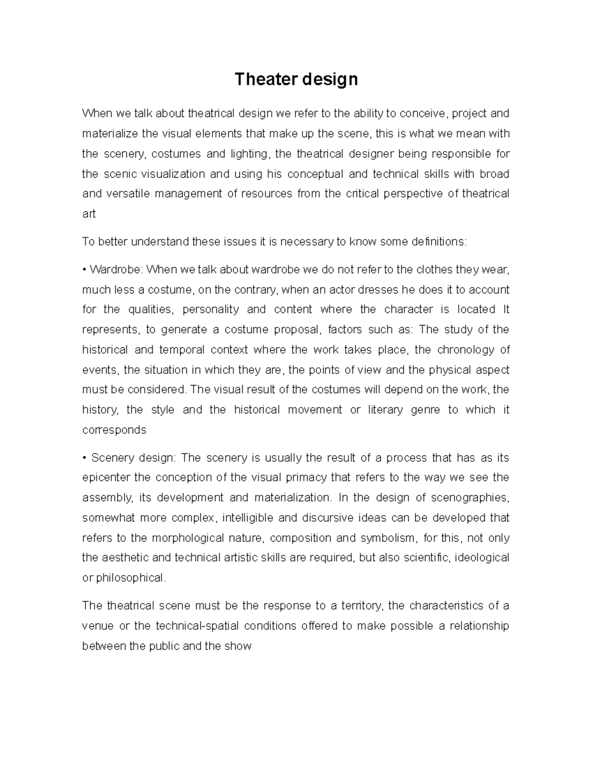 Theater design - Theater design When we talk about theatrical design we ...