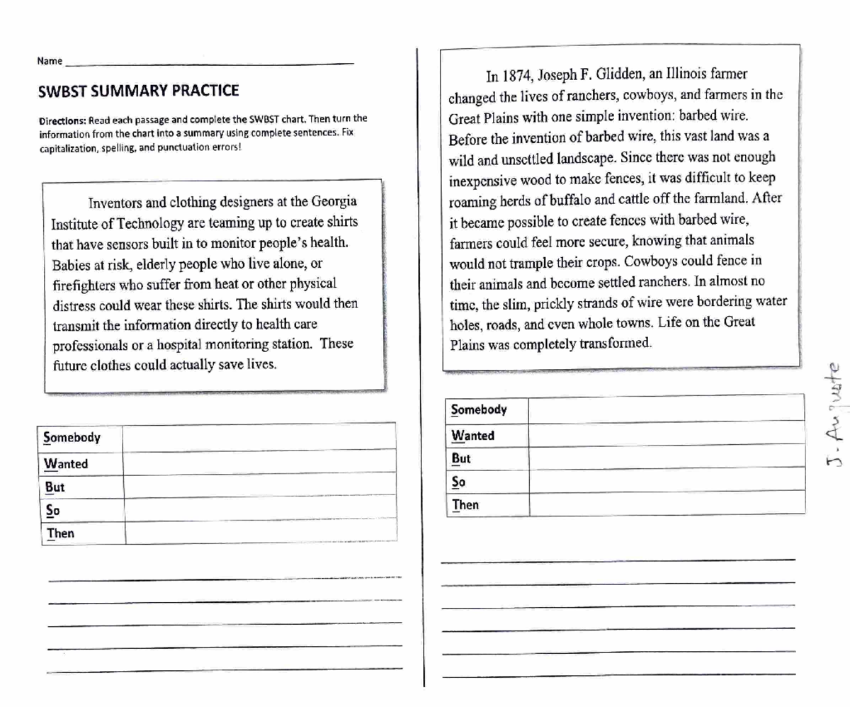 Swbst Summary Practice - Name__________________ SWBST SUMMARYPRACTICE ...