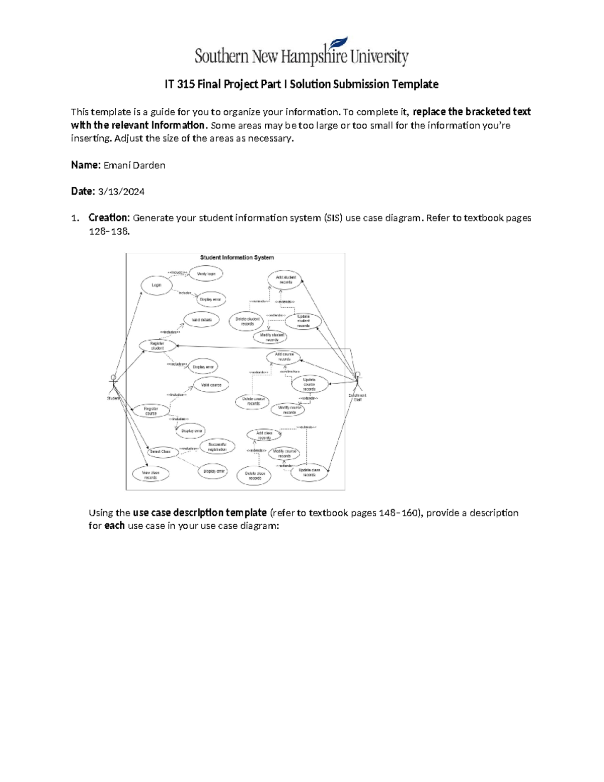 IT 315 Final Project Part I Solution Submission Template (Repaired) - IT 315 Final Project Part ...