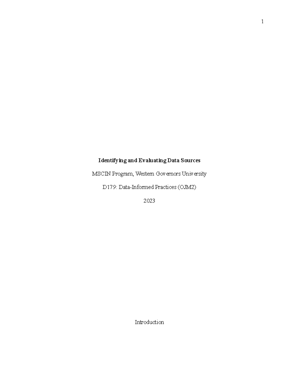 D179 Task 1 Identifying And Evaluating Data Sources Identifying And Evaluating Data Sources