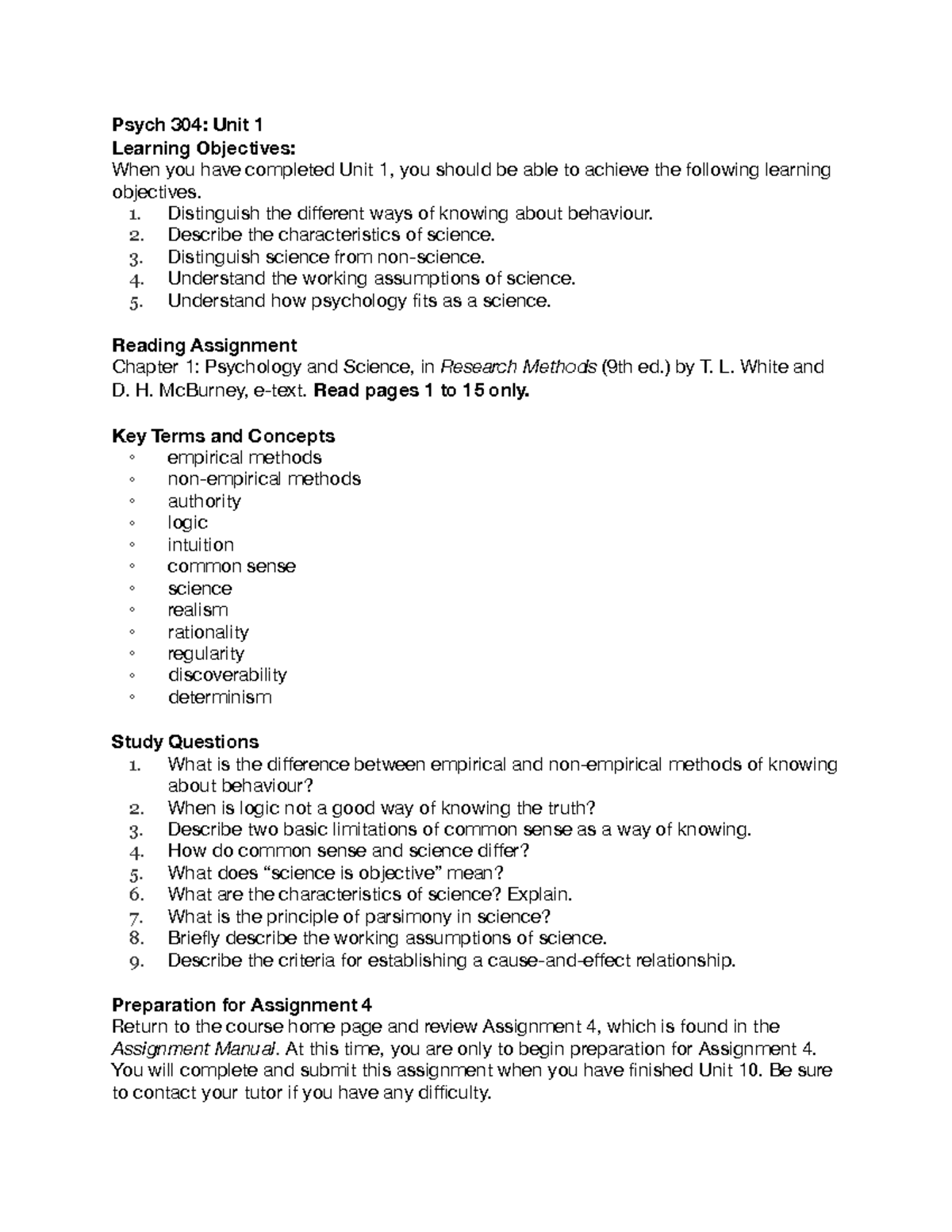 Psyc 304- Unit 1- Chapter one- Lecture Notes - Psych 304: Unit 1 ...