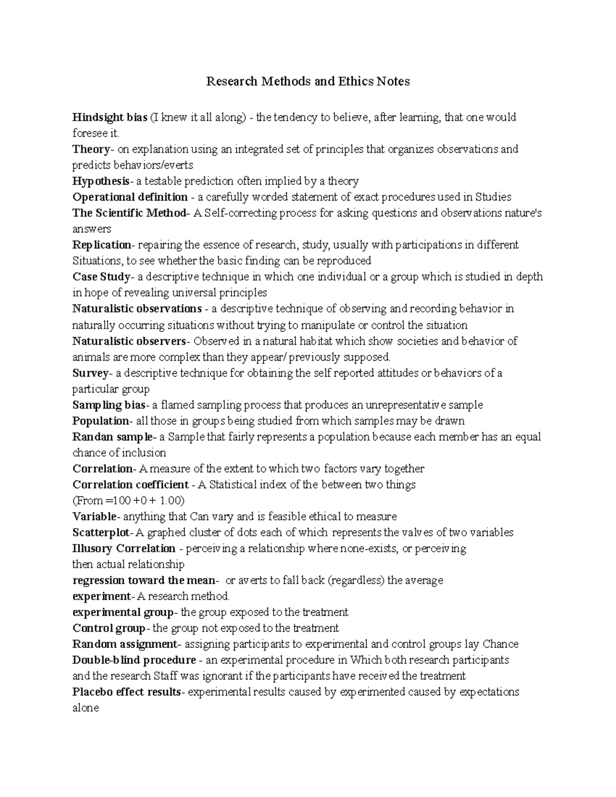 Research Methods and Ethics Notes - Research Methods and Ethics Notes ...