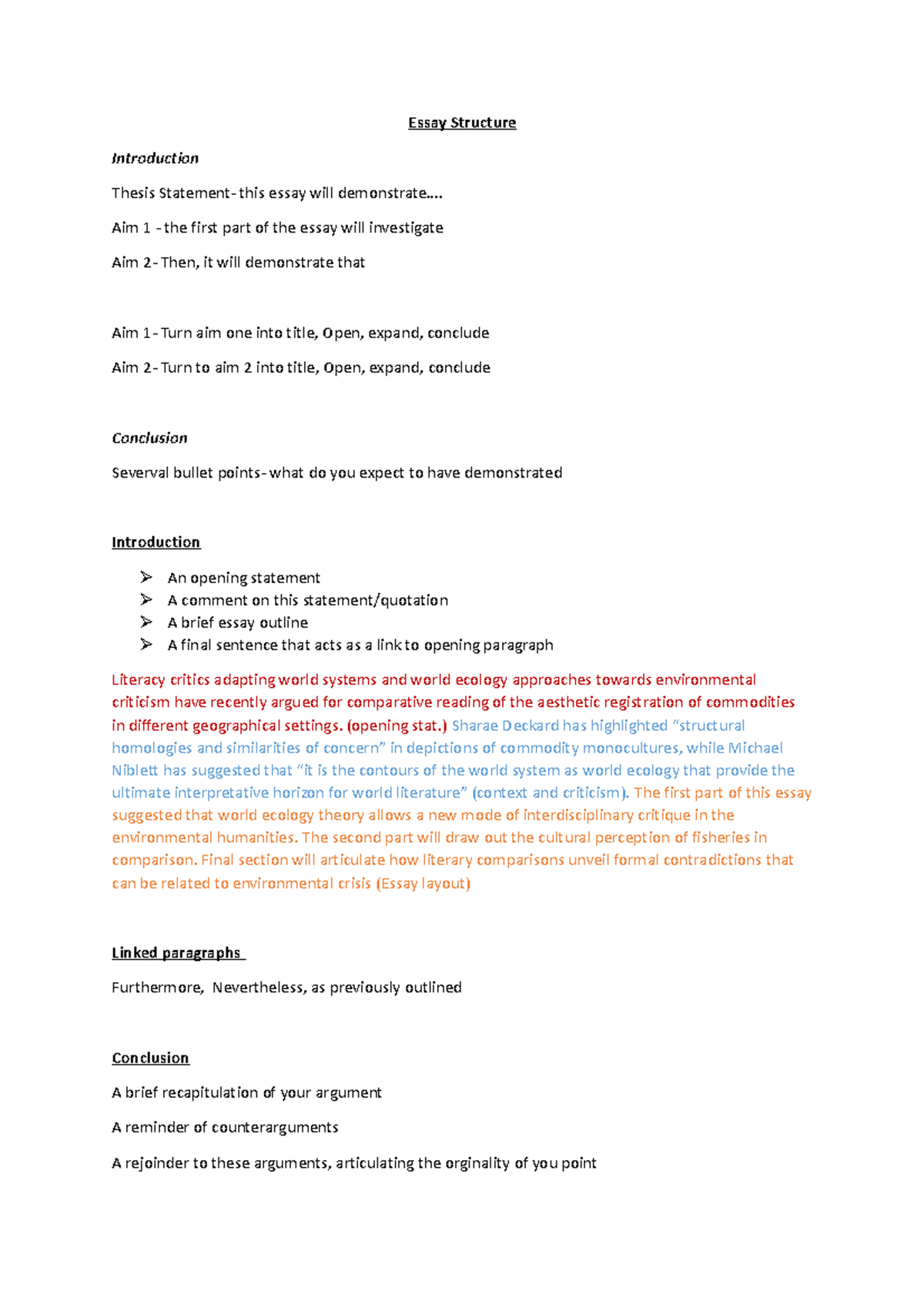 Essay Structuredoc - ... - Essay Structure Introduction Thesis ...
