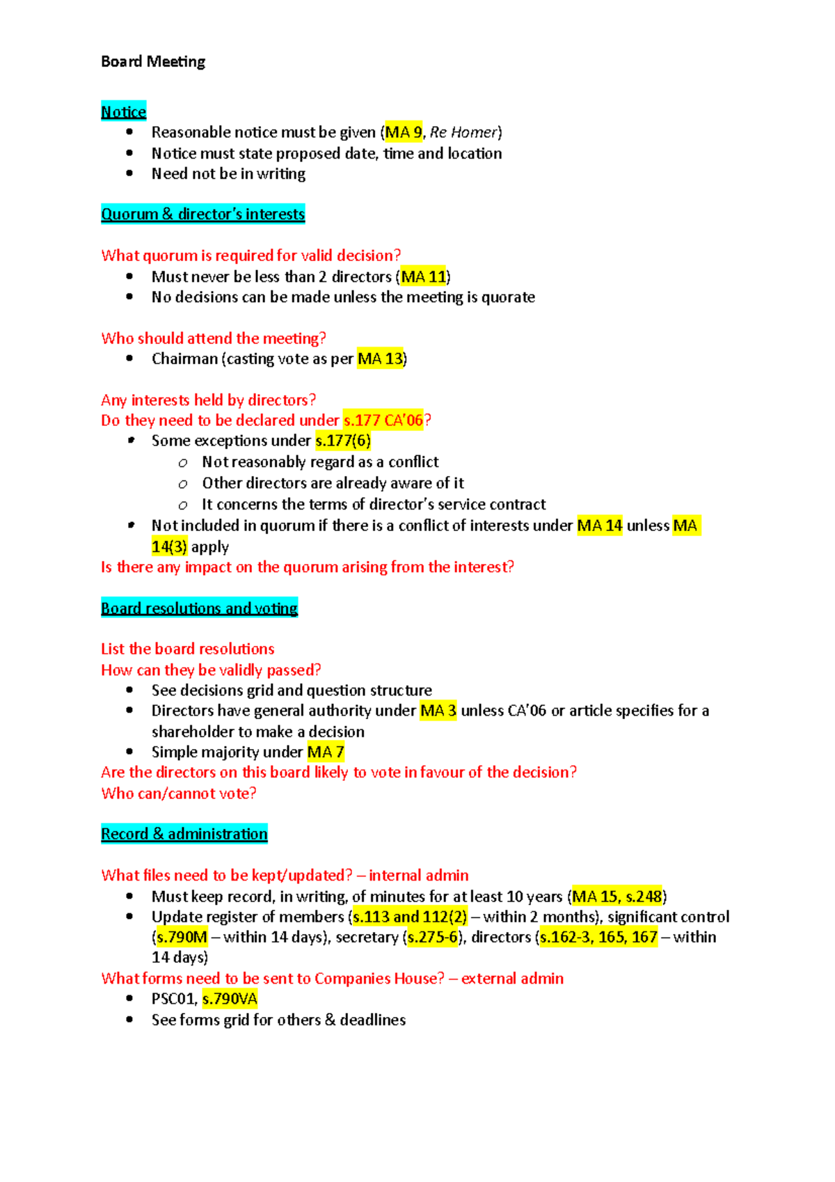 Board Meeting Procedure - Board Meeting Notice Reasonable notice must ...