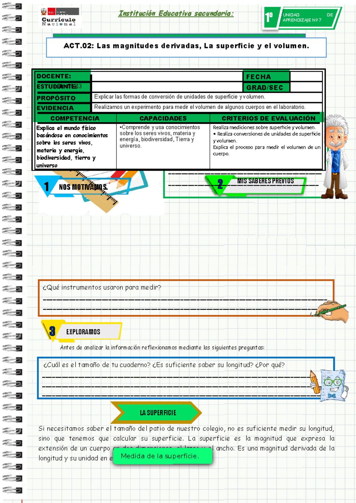 B-1º ACT 2 CYT UND 7- SEM 2 - UNIDAD DE 1º APRENDIZAJE Nº 7 Institución Educativa secundaria ...