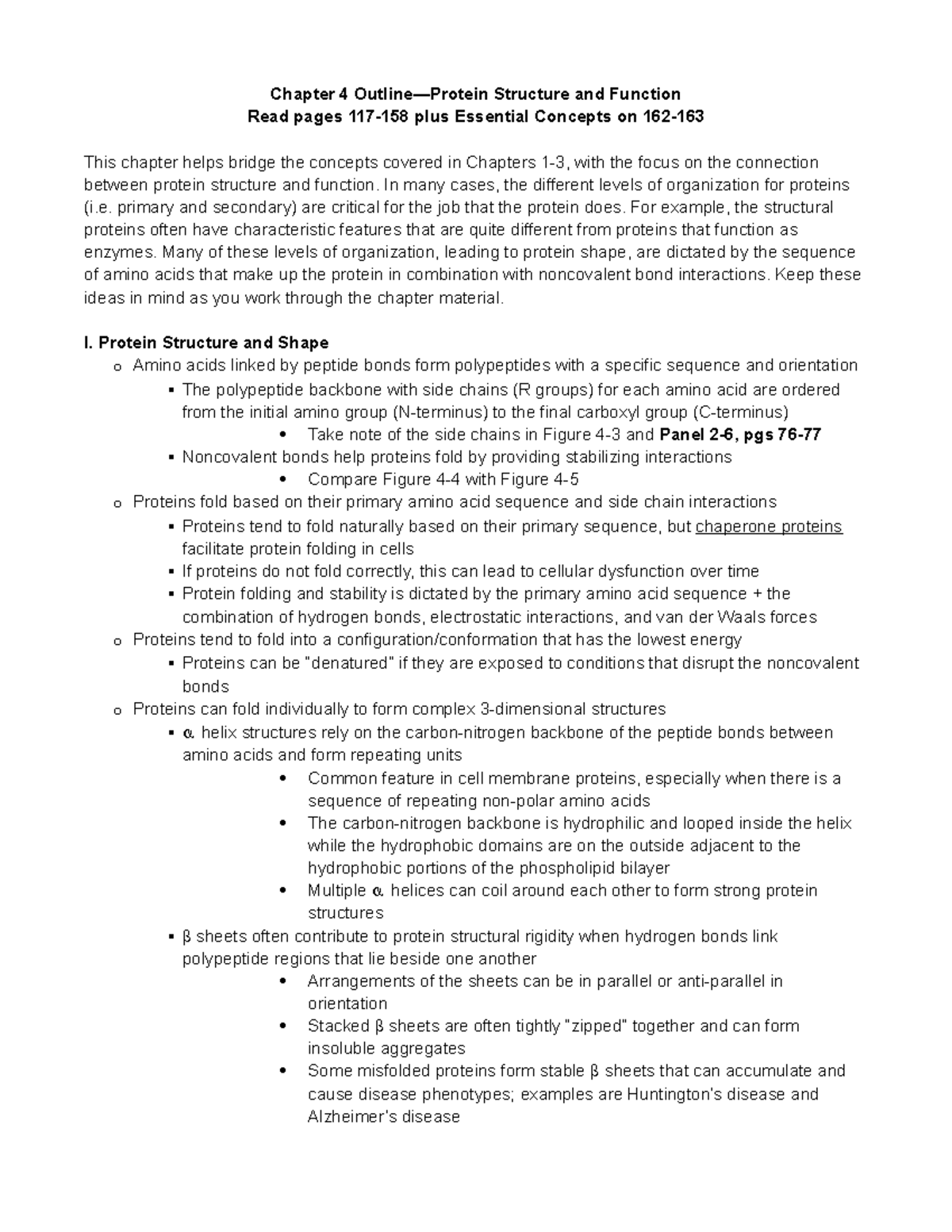 Chapter 4 Outline - Chapter 4 Outline—Protein Structure and Function ...