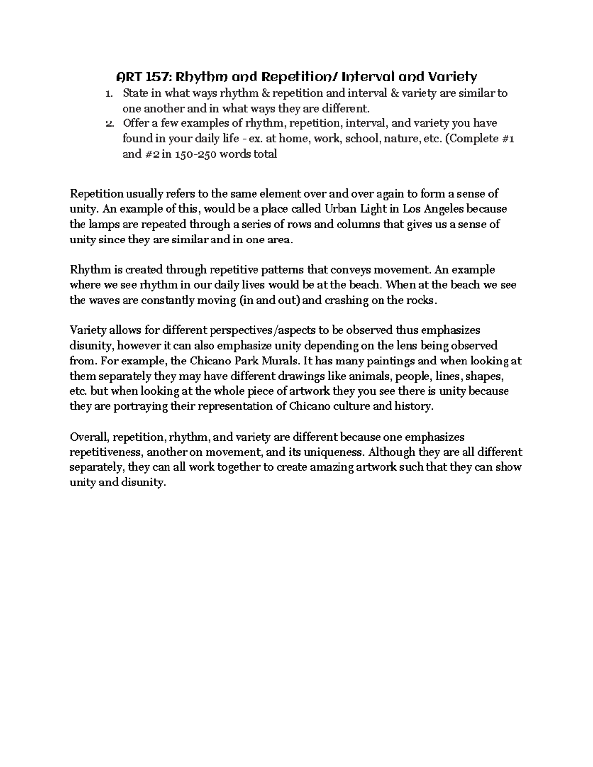 ART 157 Rhythm and Repetition Interval and Variety - ART 157: Rhythm ...