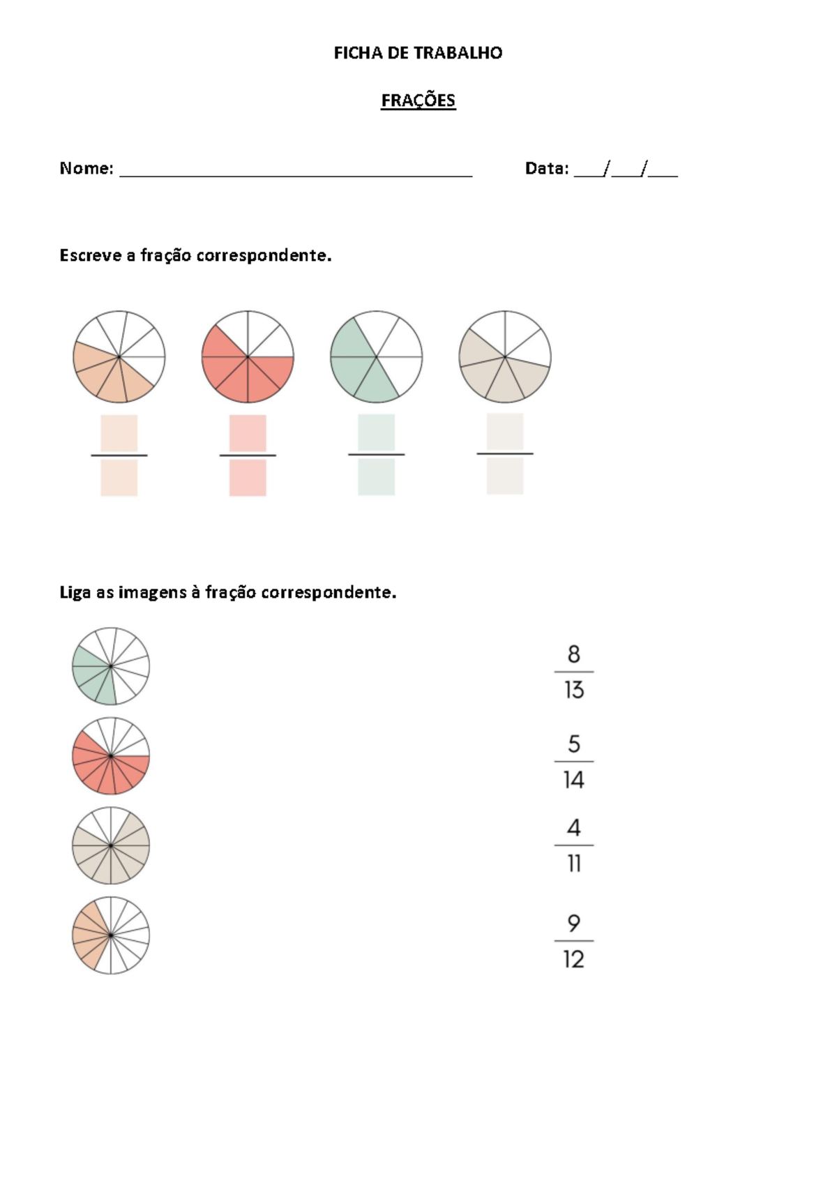 Ficha DE Trabalho Frações 2 - Matemática - FICHA DE TRABALHO FRAÇÕES ...